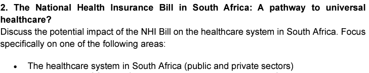 Solved The National Health Insurance Bill in South Africa: A | Chegg.com