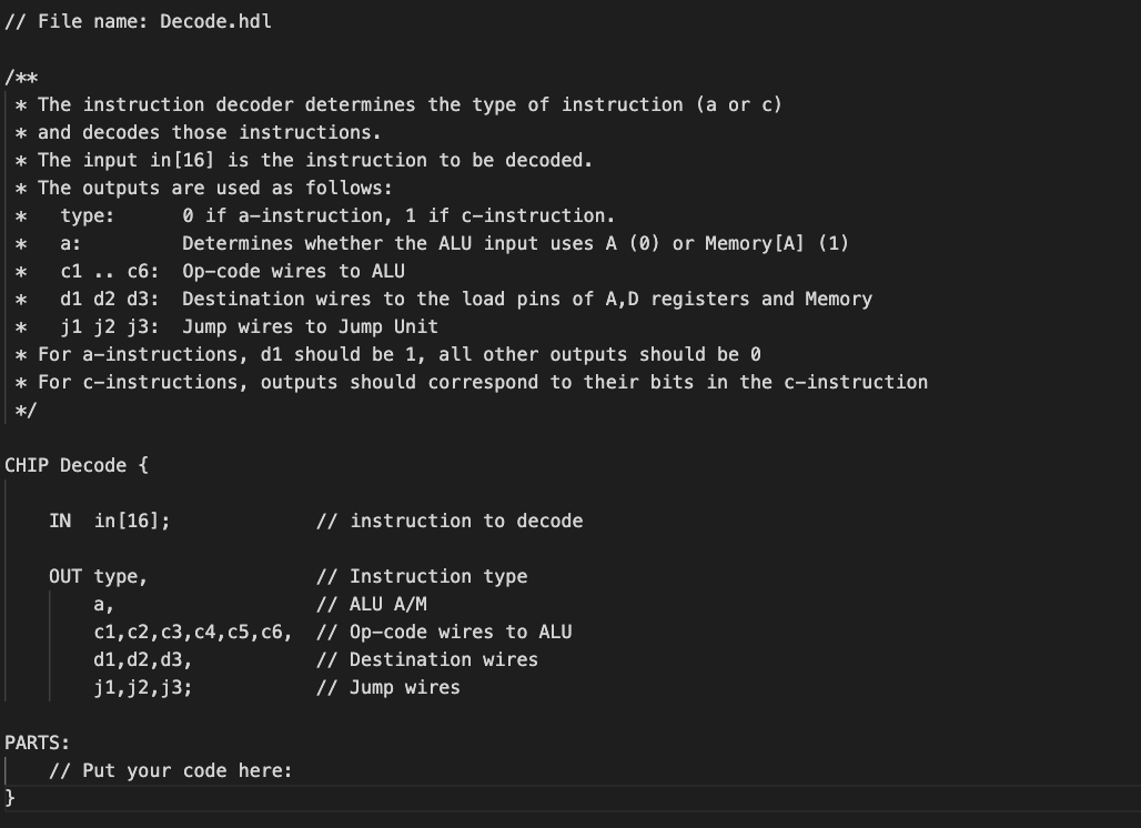 Solved // ﻿File name: Decode.hdl??****The instruction | Chegg.com