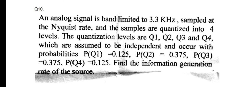 An analog signal is band limited to 3.3KHz, sampled | Chegg.com