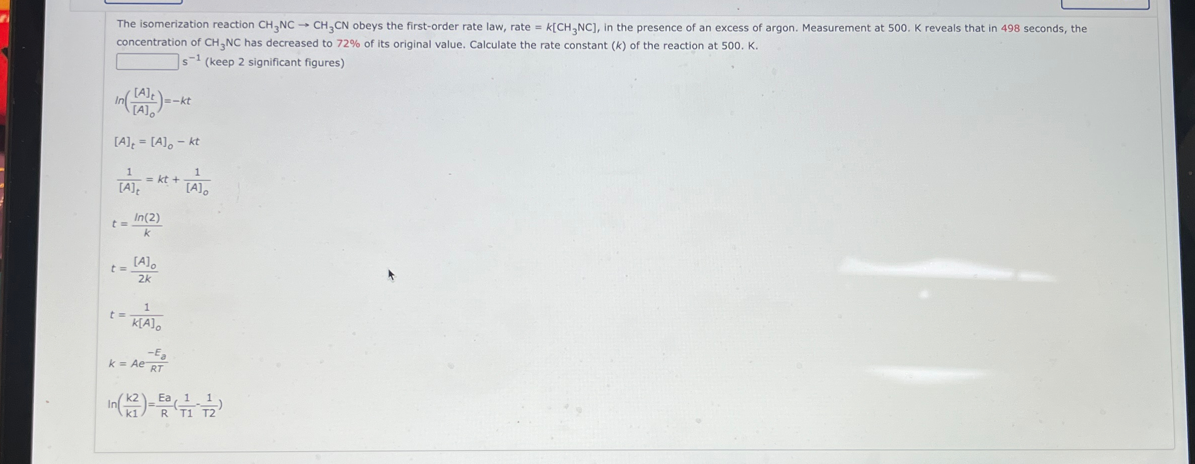 Solved The isomerization reaction CH3NC→CH3CN ﻿obeys the | Chegg.com