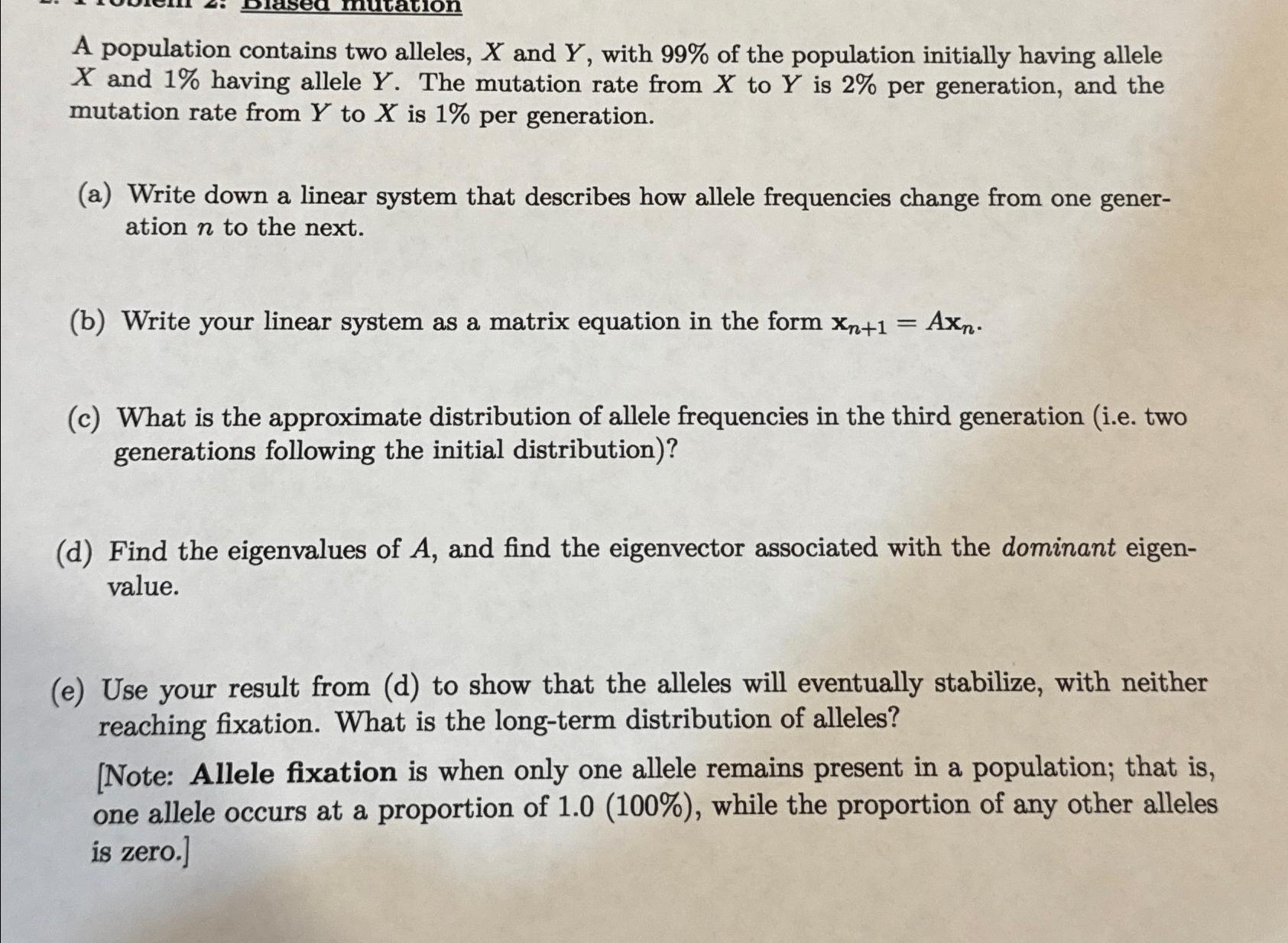 Solved A population contains two alleles, x ﻿and Y, ﻿with | Chegg.com