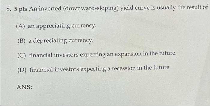 Solved 8. 5 pts An inverted (downward-sloping) yield curve | Chegg.com