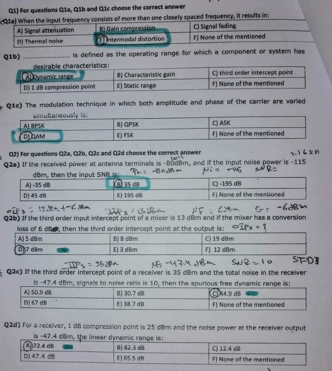Solved Q1) For questions Qla, Q1b and Qic choose the correct | Chegg.com