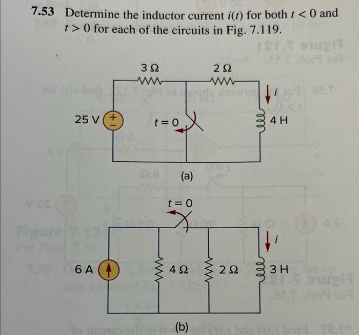 [Solved]: 7.53 Determine the inductor current i(t) for both