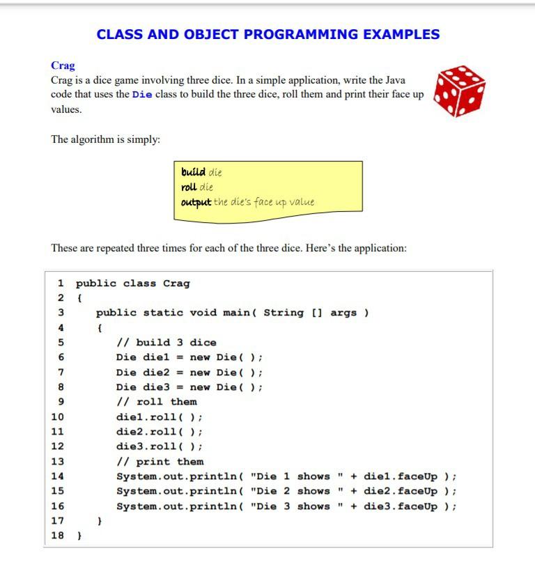 Solved CLASS AND OBJECT PROGRAMMING EXAMPLES Crag Crag is a | Chegg.com