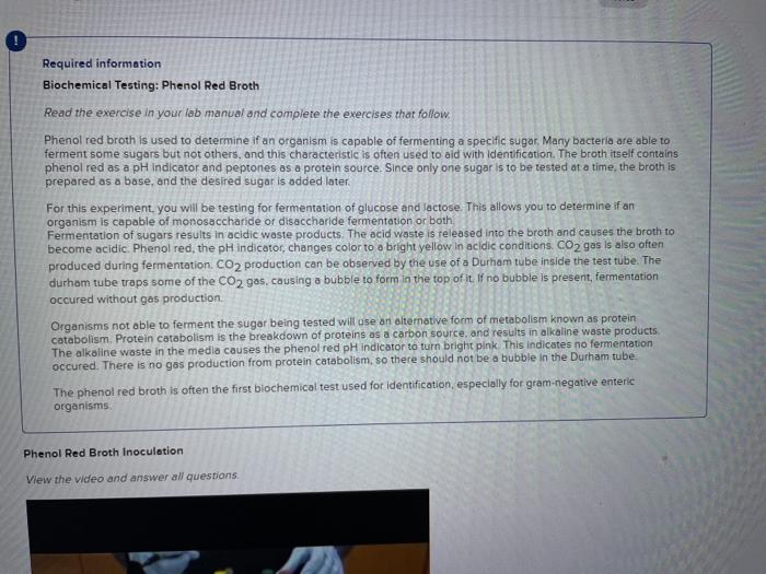 Required information Biochemical Testing: Phenol Red | Chegg.com