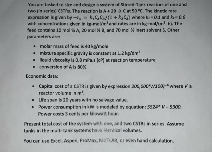 Solved You are tasked to size and design a system of | Chegg.com