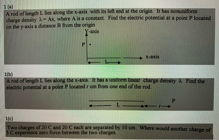 Solved 1(a) A rod of length L lies along the x-axis with its | Chegg.com
