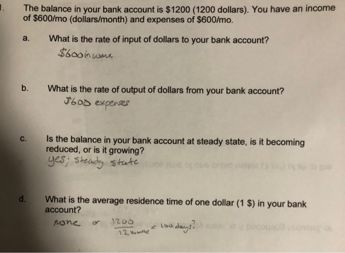 Solved 1. The balance in your bank account is $1200 (1200 | Chegg.com