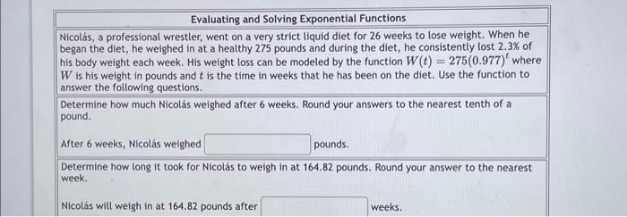 Solved Evaluating and Solving Exponential Functions Nicolás, | Chegg.com
