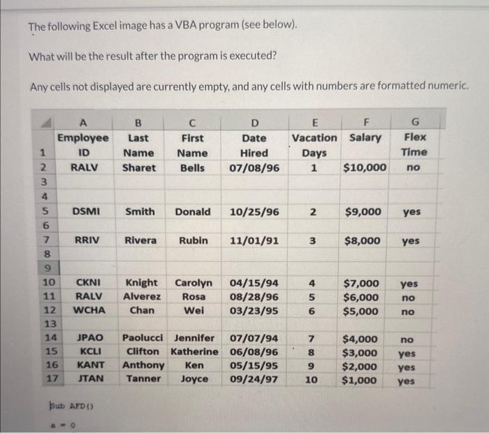 Solved The following Excel image has a VBA program (see | Chegg.com