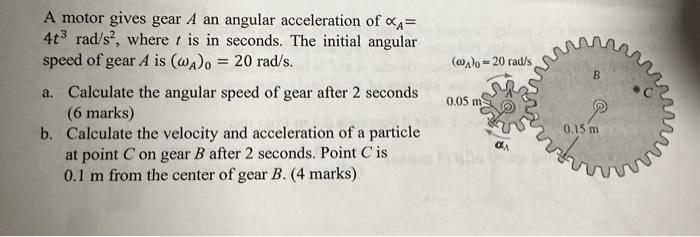 Solved A motor gives gear A an angular acceleration of αA= | Chegg.com