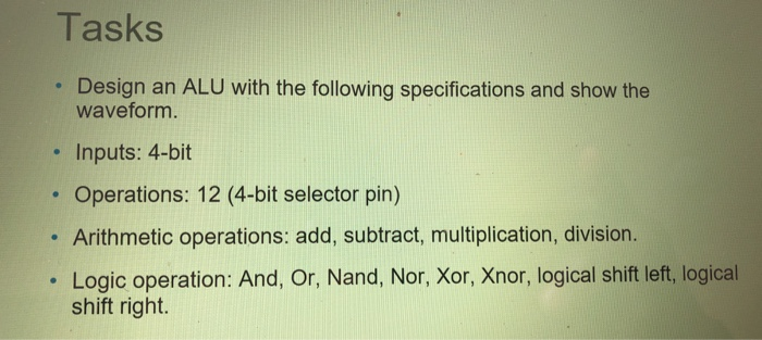 Solved Need to code an ALU(Arithmetic Logic Unit) with the | Chegg.com