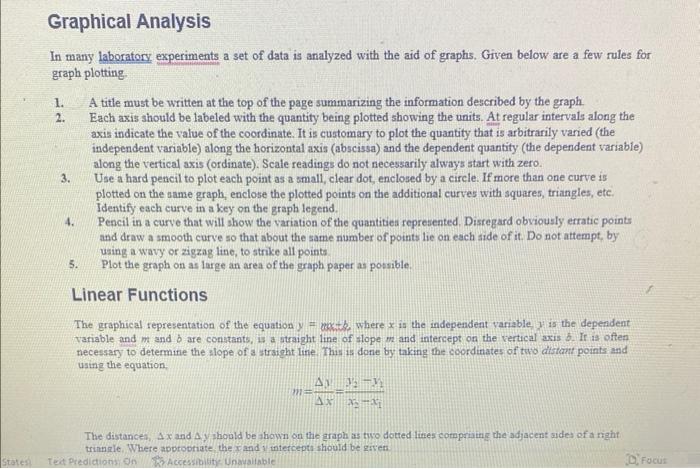 Graphical Analysis In many laboratory experiments a | Chegg.com