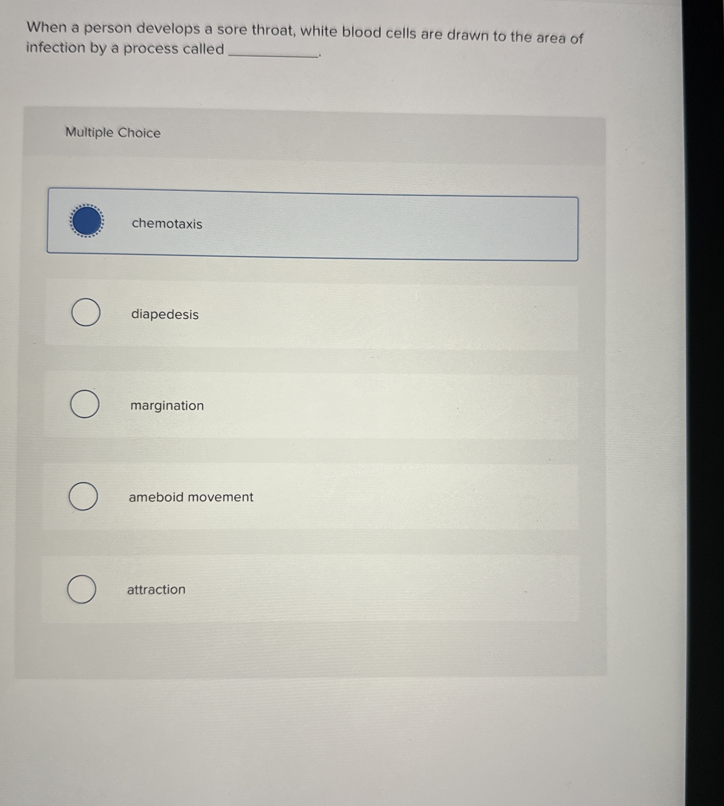 Solved When a person develops a sore throat, white blood | Chegg.com