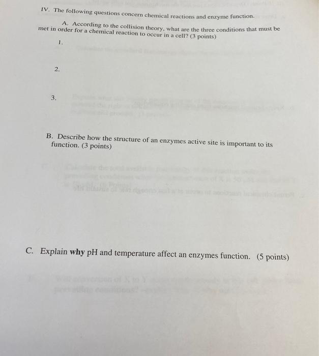 Solved IV. The following questions concern chemical | Chegg.com