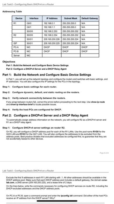 Solved Lab Task3 Configuring Basic Dhcpv4 On A Router 