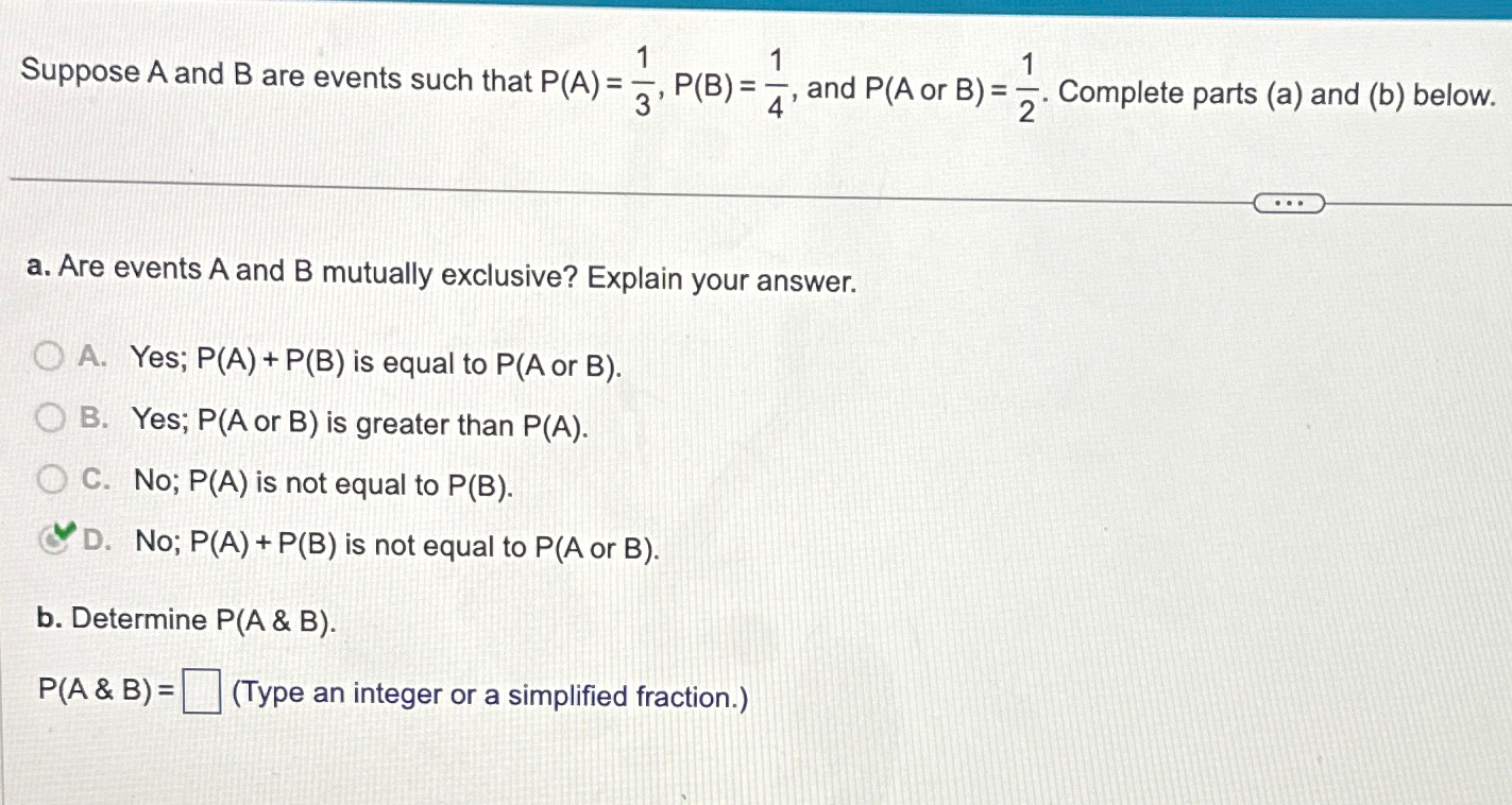 Solved Suppose A and B ﻿are events such that | Chegg.com