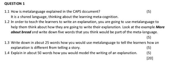 1.1 How is metalanguage explained in the CAPS | Chegg.com