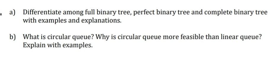 Solved a) Differentiate among full binary tree, perfect | Chegg.com