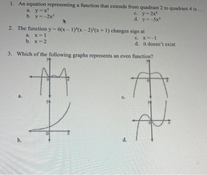 Solved 1. An equation representing a function that extends | Chegg.com