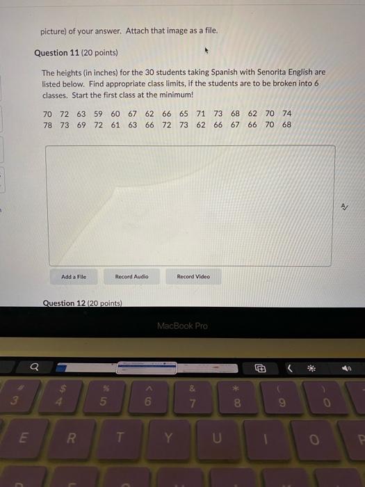 Solved Question 11 (20 points) The heights (in inches) for | Chegg.com Solved Question 11 (20 points) The heights (in inches) for | Chegg.com