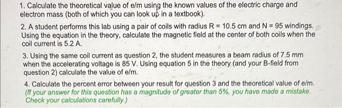 Solved 1. Calculate the theoretical value of elm using the | Chegg.com