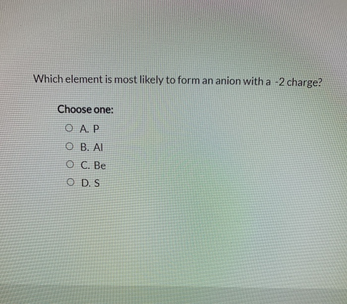 Solved Which element is most likely to form an anion with a | Chegg.com