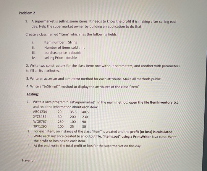 Solved Problem 2 1. A supermarket is selling some items. It | Chegg.com