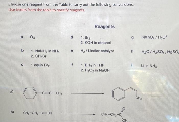Solved Choose one reagent from the Table to carry out the | Chegg.com