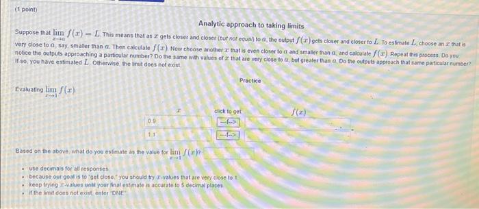 Solved Analytic approach to taking limits Suppose that | Chegg.com