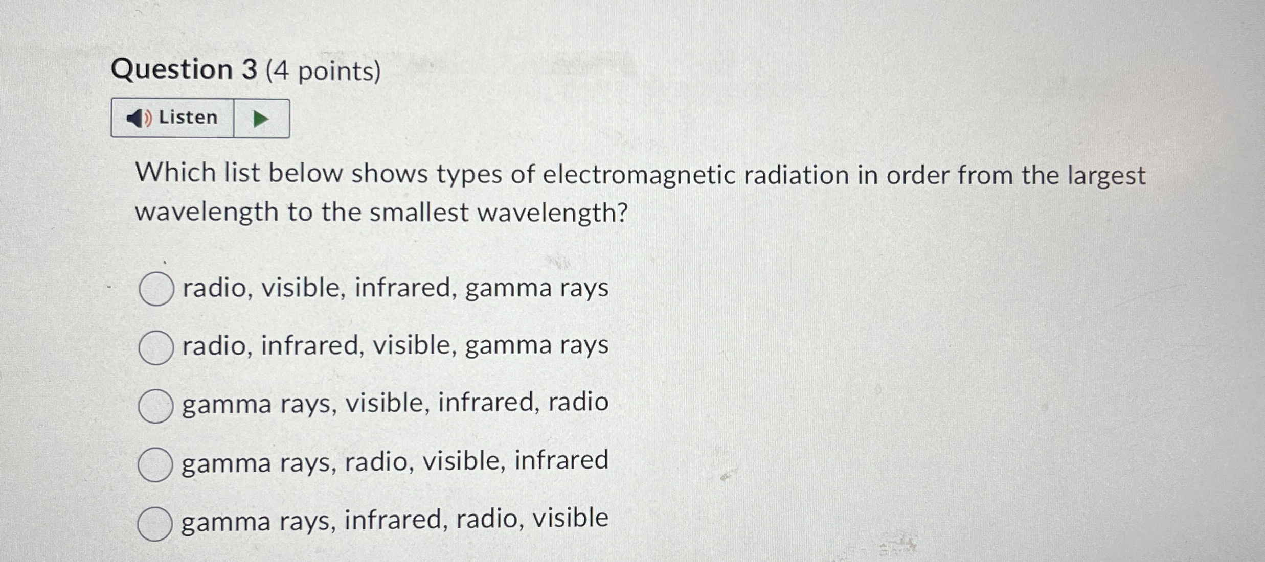 Solved Question 3 (4 ﻿points)Which list below shows types of | Chegg.com