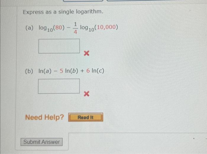 Solved Express as a single logarithm. (a) | Chegg.com