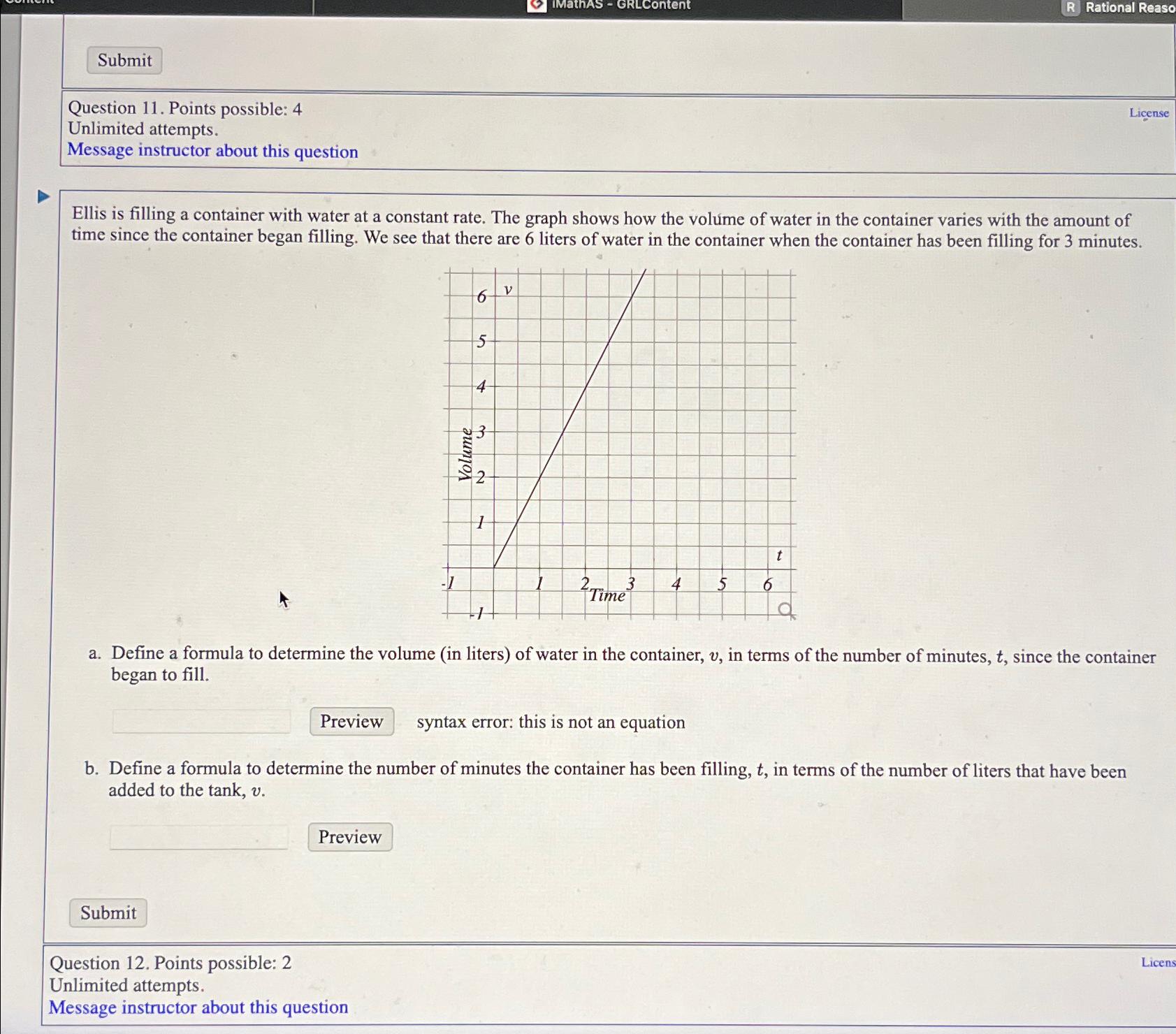 Solved SubmitQuestion 11. ﻿Points possible: 4Unlimited | Chegg.com