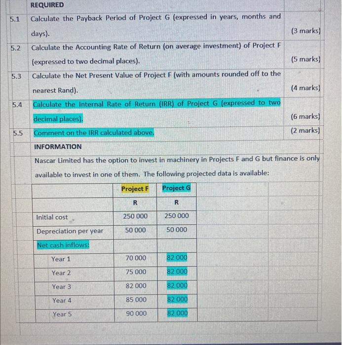 Solved REQUIRED 5.1 Calculate the Payback Period of Project | Chegg.com