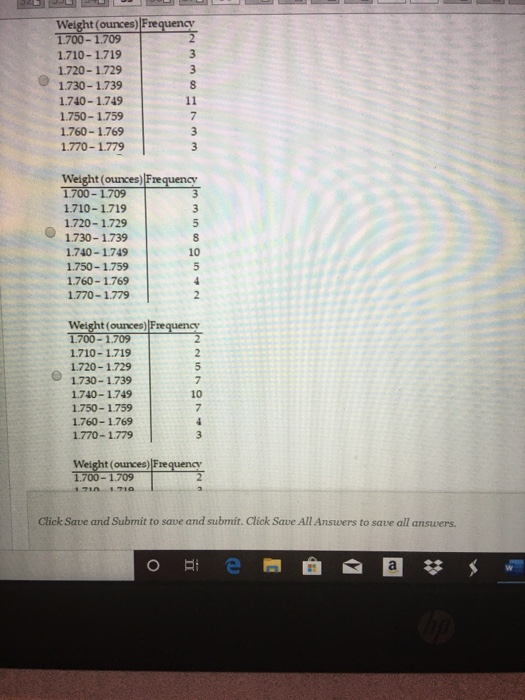 Solved Construct a frequency table for the weights (in | Chegg.com