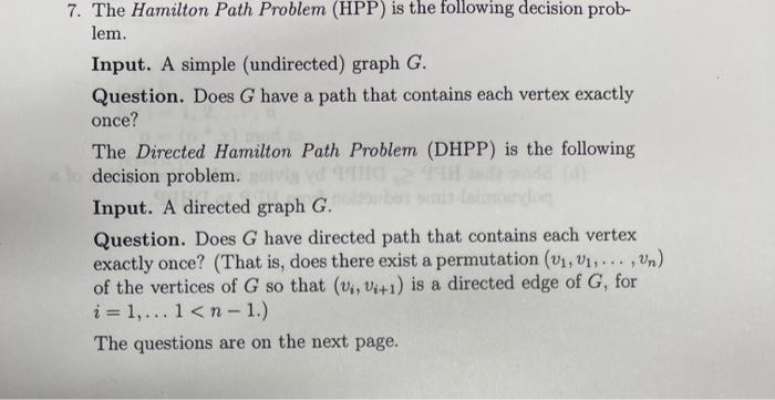 Solved 7 The Hamilton Path Problem Hpp Is The Following 