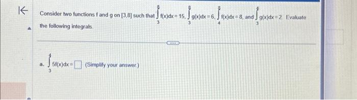 Solved Consider two functions f and g on [3,8] such that | Chegg.com