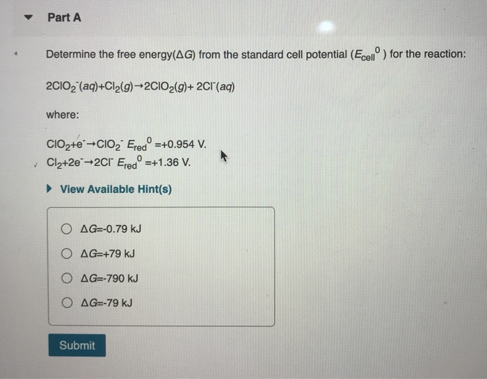 Solved Part A Determine the free energy(AG) from the | Chegg.com