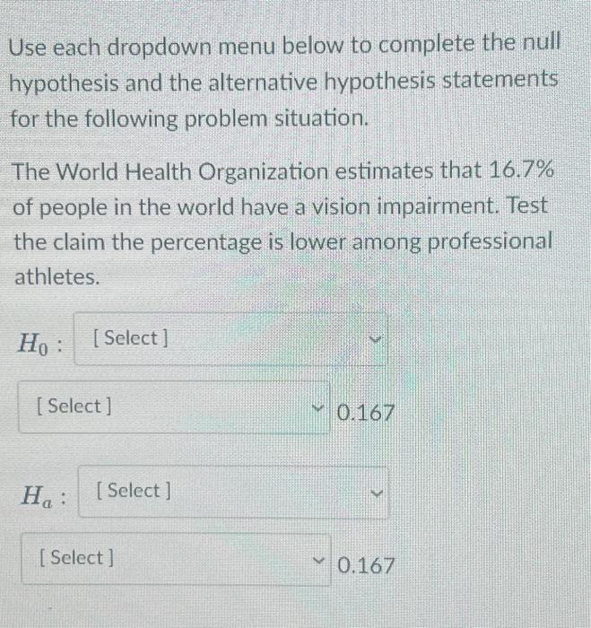 Solved Use each dropdown menu below to complete the null | Chegg.com