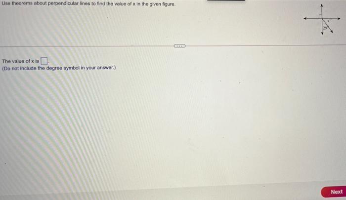 Solved Use theorems about perpendicular lines to find the | Chegg.com