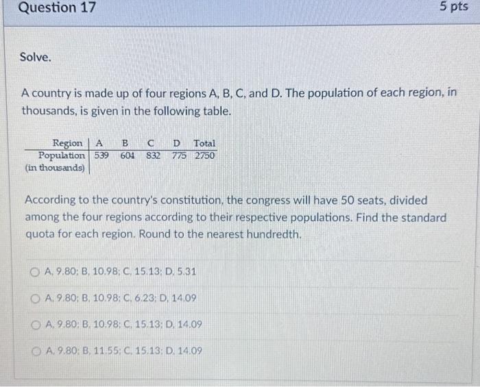 Solved A country is made up of four regions A, B, C, and D. | Chegg.com
