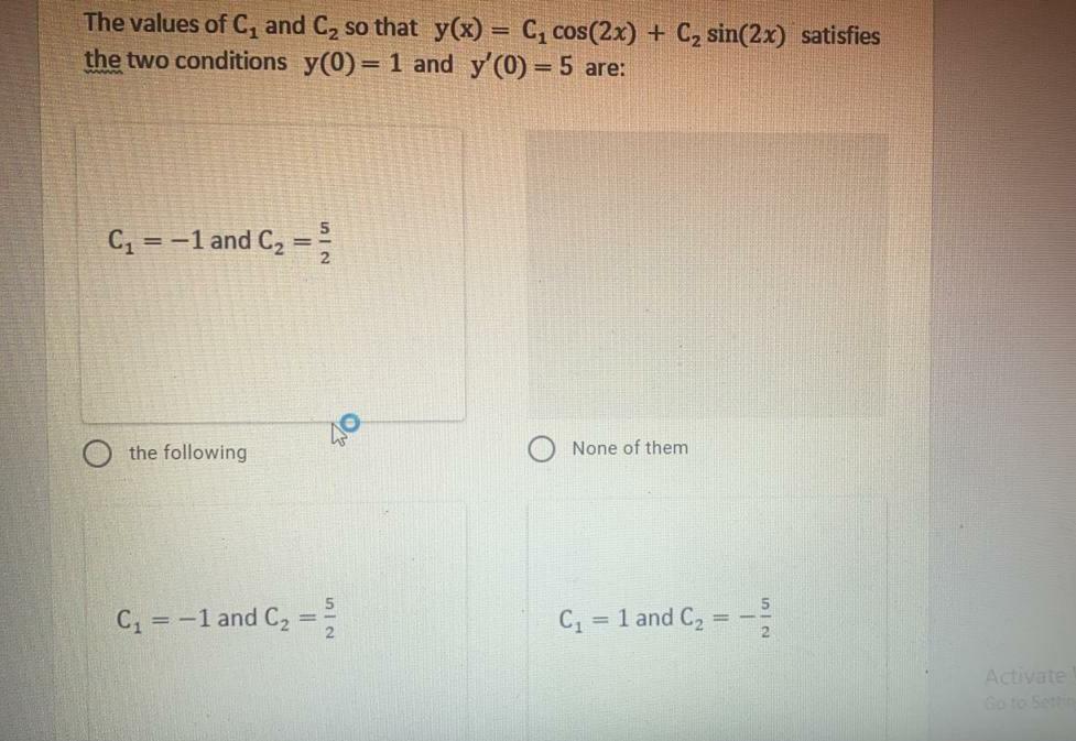 Solved The values of C, and C2 so that y(x) = C, cos(2x) + | Chegg.com