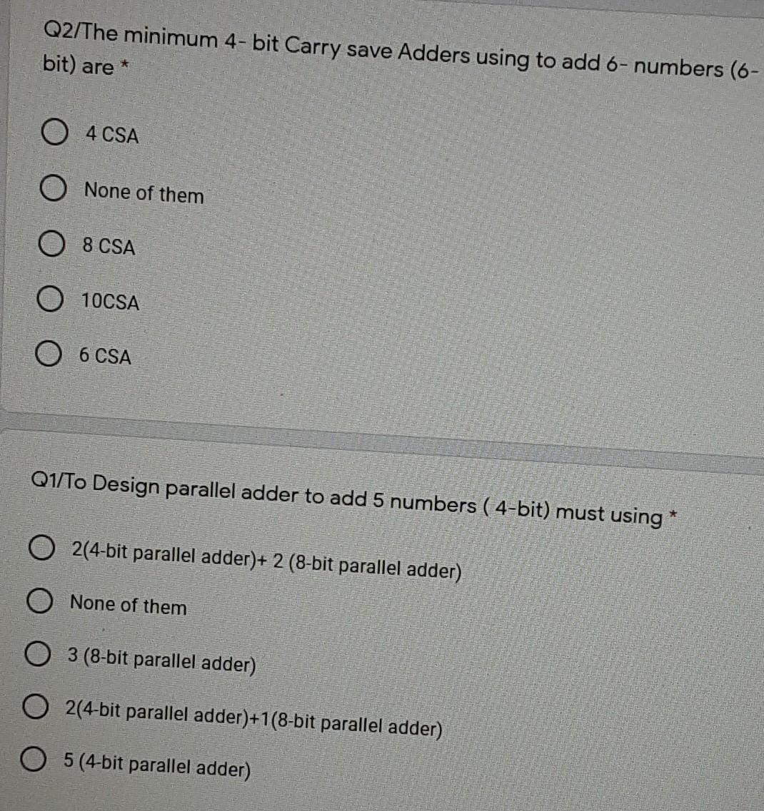 Solved Q2/The minimum 4-bit Carry save Adders using to add | Chegg.com