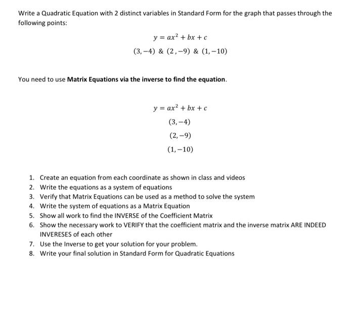 Solved Write a Quadratic Equation with 2 distinct variables | Chegg.com
