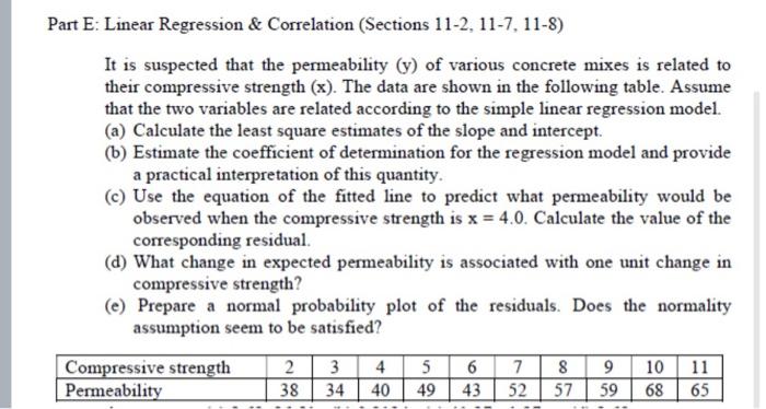 Solved Part E. Linear Regression & Correlation (Sections | Chegg.com