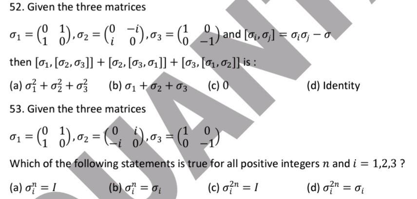 Solved 52. Given the three matrices | Chegg.com