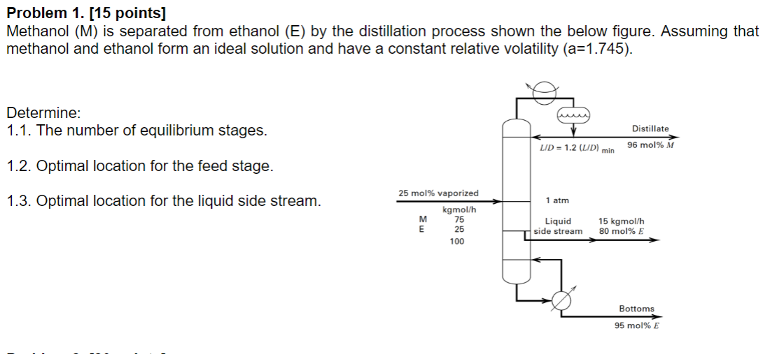 Solved Methanol (M) ﻿is separated from ethanol (E) ﻿by the | Chegg.com