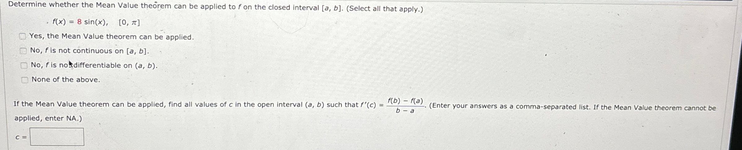 Solved Determine whether the Mean Value theorem can be | Chegg.com