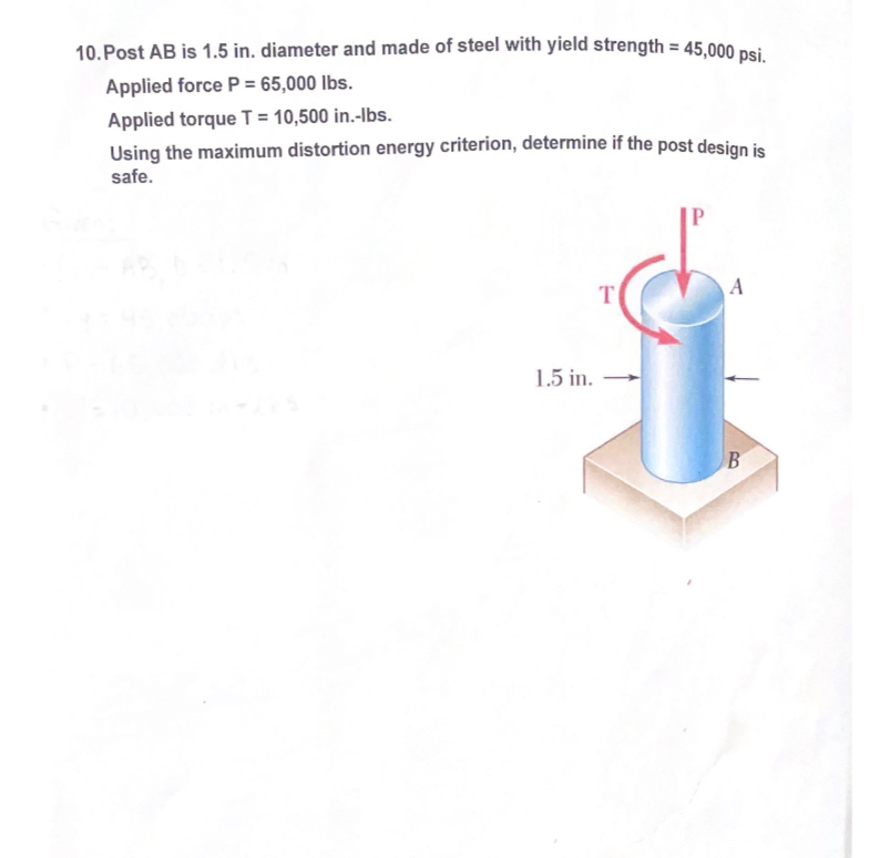 Solved Post AB ﻿is 1.5 ﻿in. ﻿diameter and made of steel with | Chegg.com